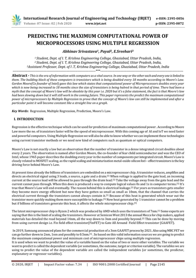 IRJET - Predicting the Maximum Computational Power of Microprocessors using Multiple Regression ...