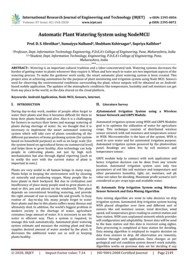 IRJET - Automatic Plant Watering System using NodeMCU | PDF