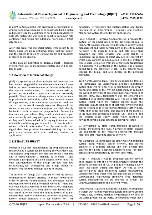 Irjet Smart Underground Drainage Blockage Monitoring And Detection