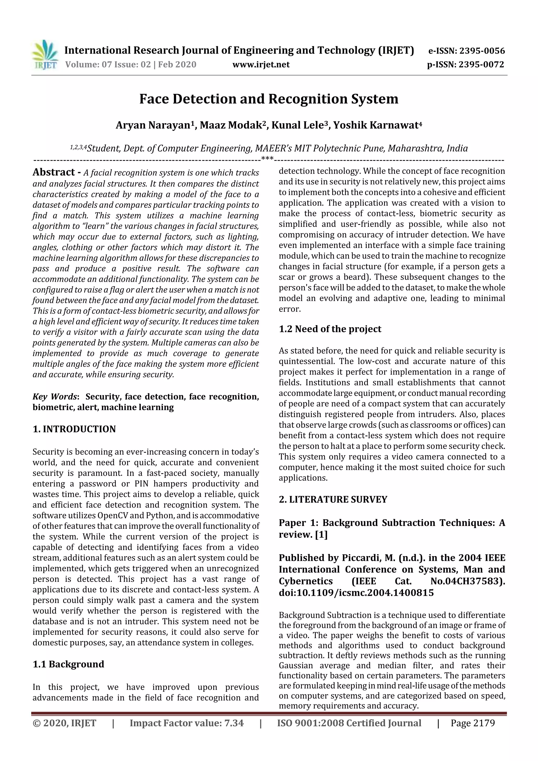 IRJET - Face Detection and Recognition System | PDF | Cameras and Camcorders | Consumer Electronics
