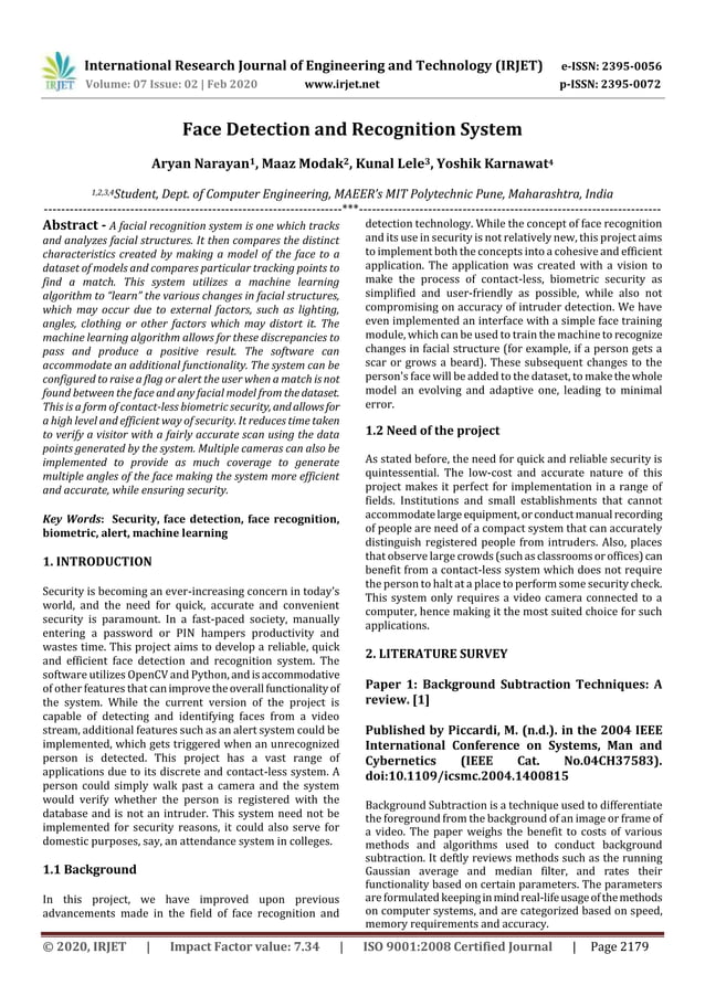 IRJET - Face Detection and Recognition System | PDF | Cameras and Camcorders | Consumer Electronics