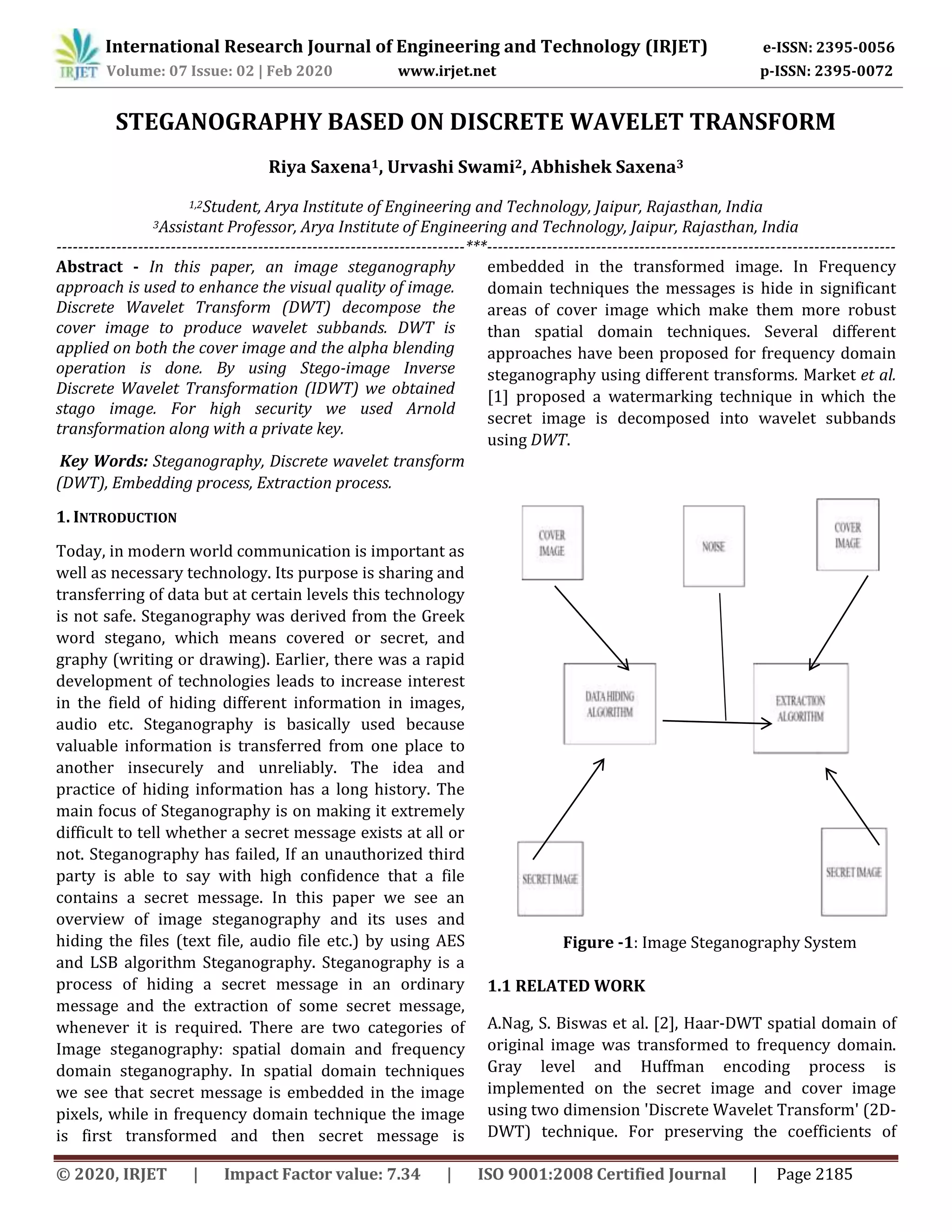 IRJET - Steganography based on Discrete Wavelet Transform | PDF
