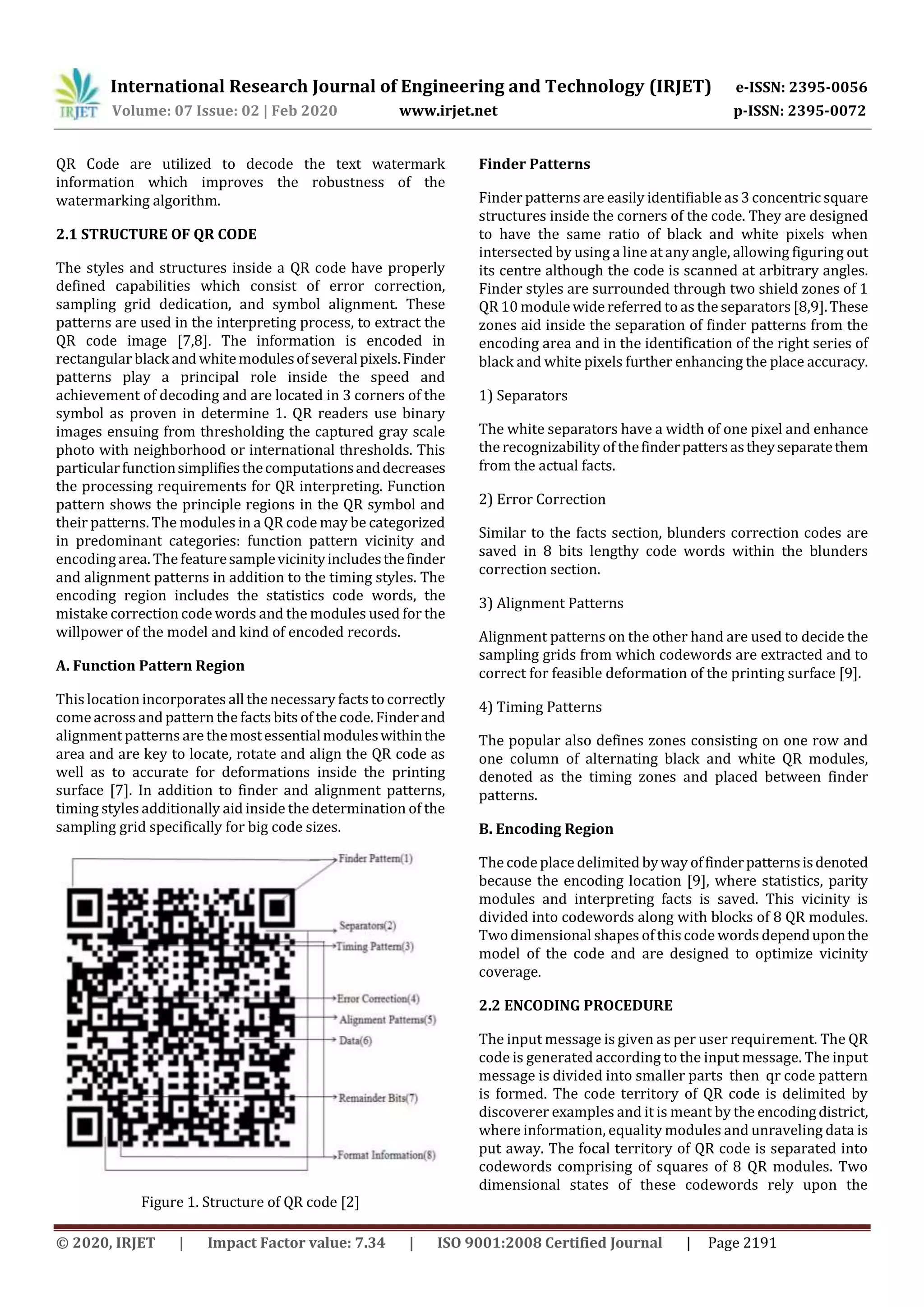 IRJET - Secure Watermarking through Optimized Embedding of Images in QR Codes | PDF