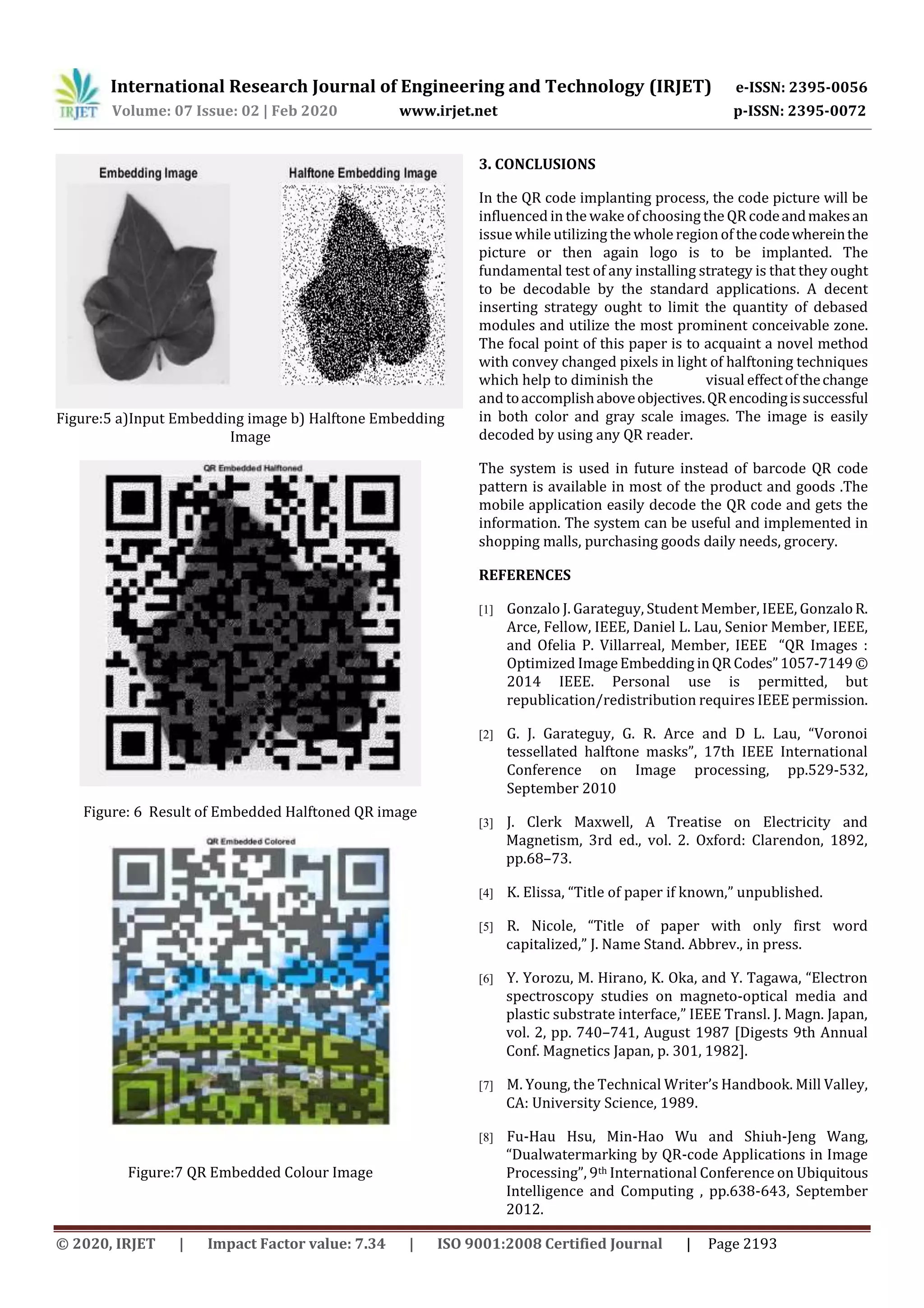 IRJET - Secure Watermarking through Optimized Embedding of Images in QR Codes | PDF