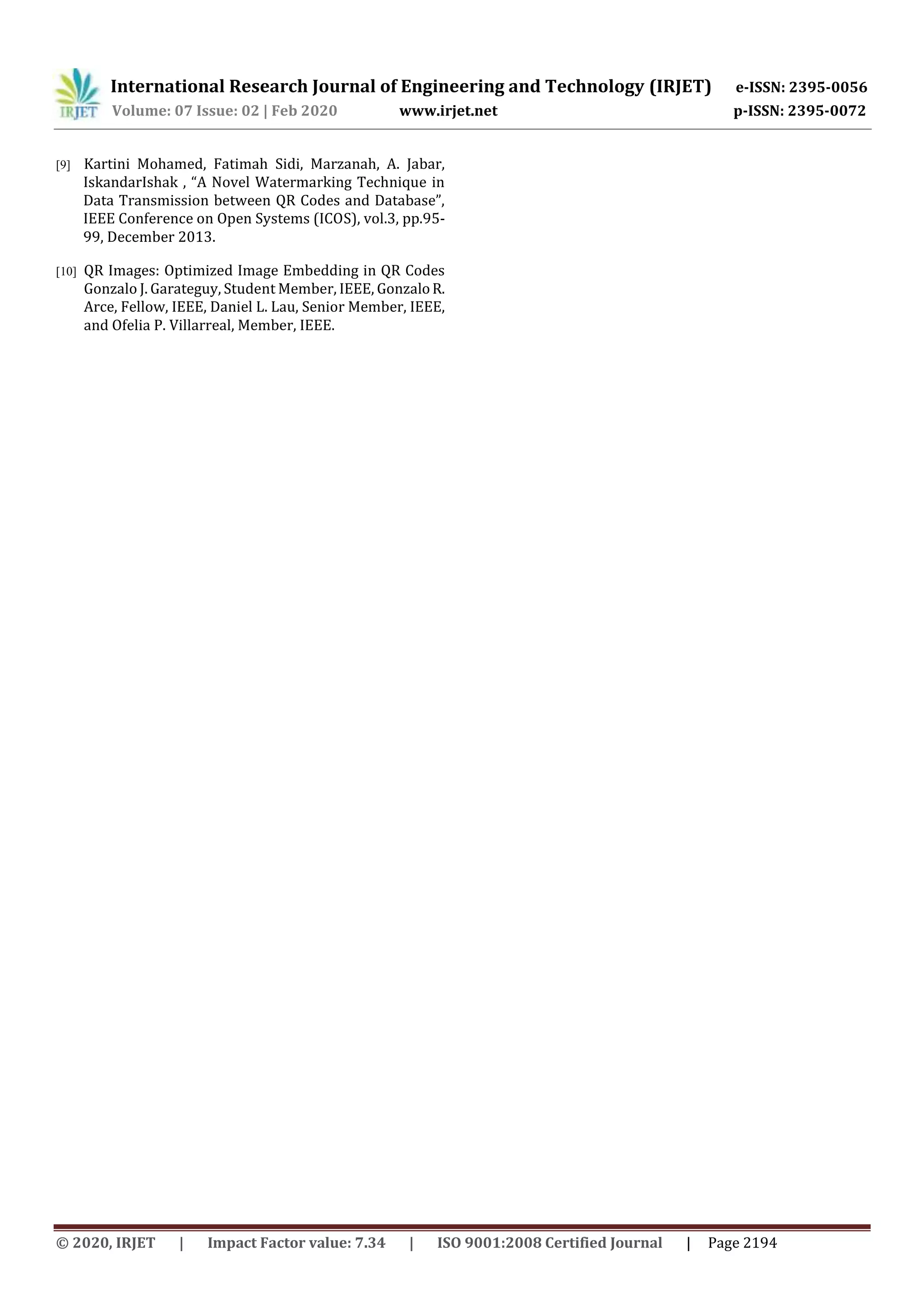 IRJET - Secure Watermarking through Optimized Embedding of Images in QR Codes | PDF