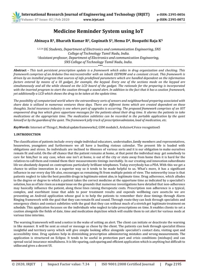 IRJET - Medicine Reminder System using IoT | PDF
