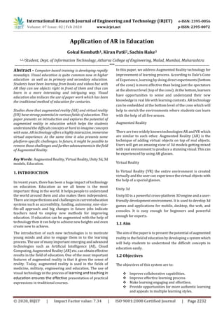 IRJET - Application of AR in Education | PDF