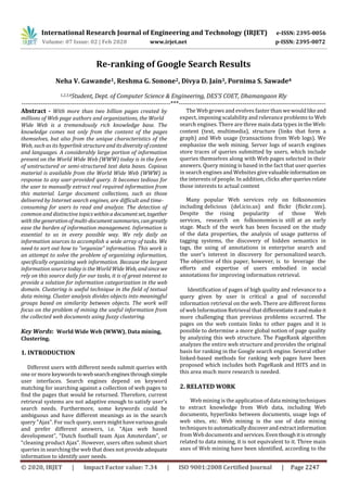 IRJET - Re-Ranking of Google Search Results | PDF | Search | Internet