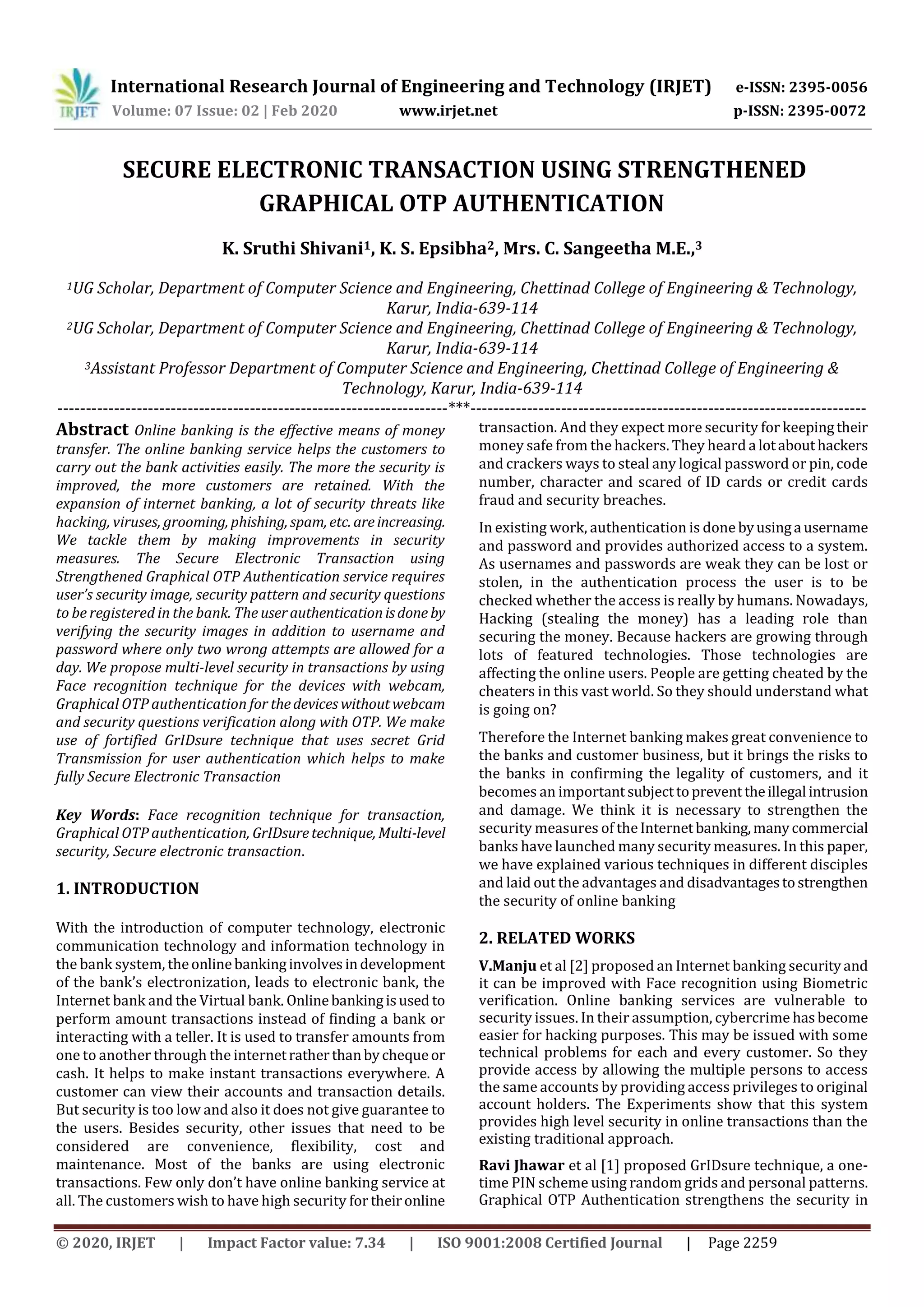 IRJET - Secure Electronic Transaction using Strengthened Graphical OTP Authentication | PDF