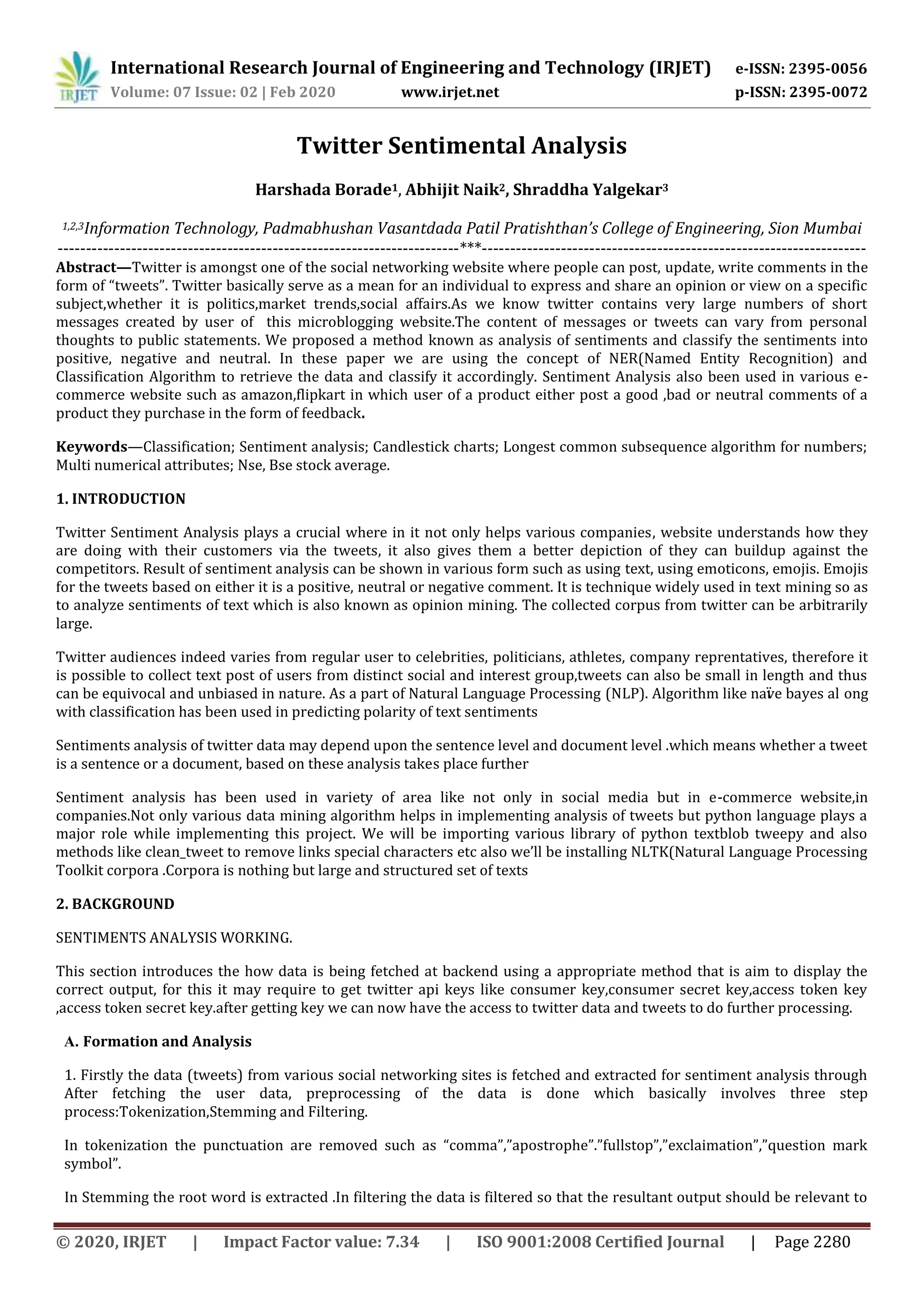 Irjet Twitter Sentimental Analysis Pdf