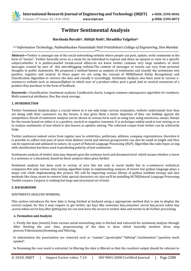 IRJET - Twitter Sentimental Analysis | PDF | Social Networking | Internet