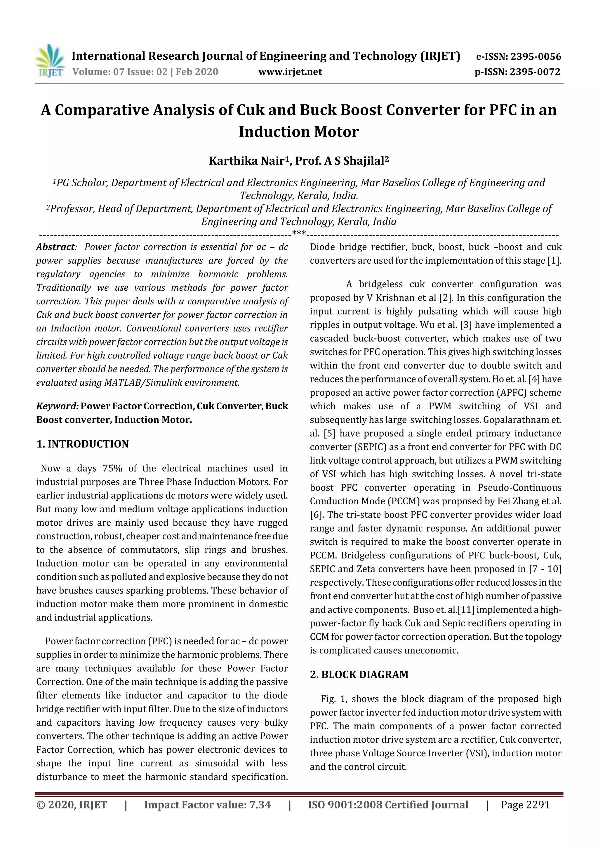 IRJET - A Comparative Analysis of Cuk and Buck Boost Converter for PFC in an Induction Motor ...