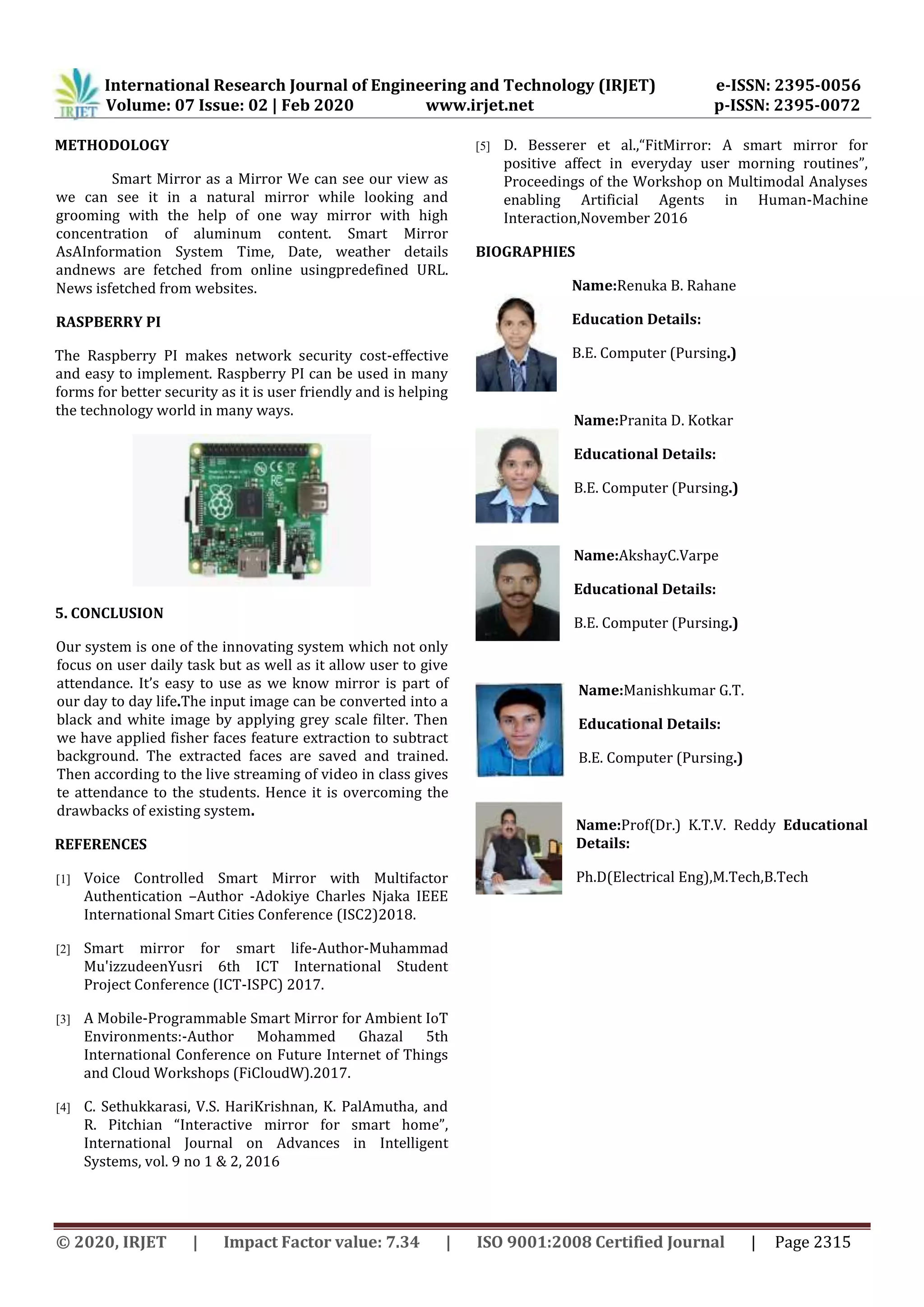 IRJET - Smart Mirror for Student Attendance | PDF