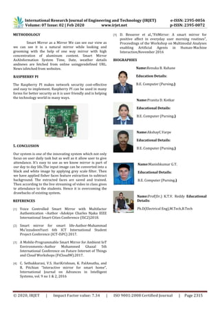 IRJET - Smart Mirror for Student Attendance | PDF