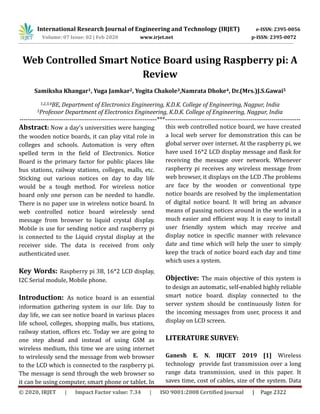 IRJET - Web Controlled Smart Notice Board using Raspberry Pi: A Review | PDF
