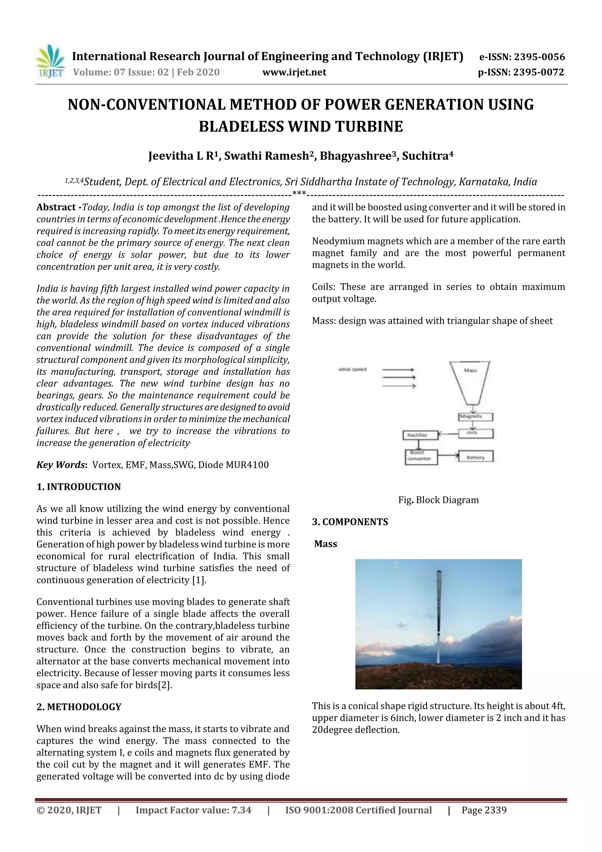 IRJET - Non-Conventional Method of Power Generation using Bladeless Wind Turbine | PDF