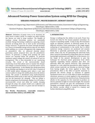 IRJET- Advanced Footstep Power Generation System using RFID for ...