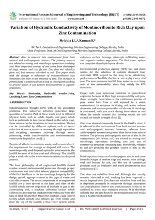 IRJET- Variation of Hydraulic Conductivity of Montmorillonite Rich Clay upon Zinc Contamination ...