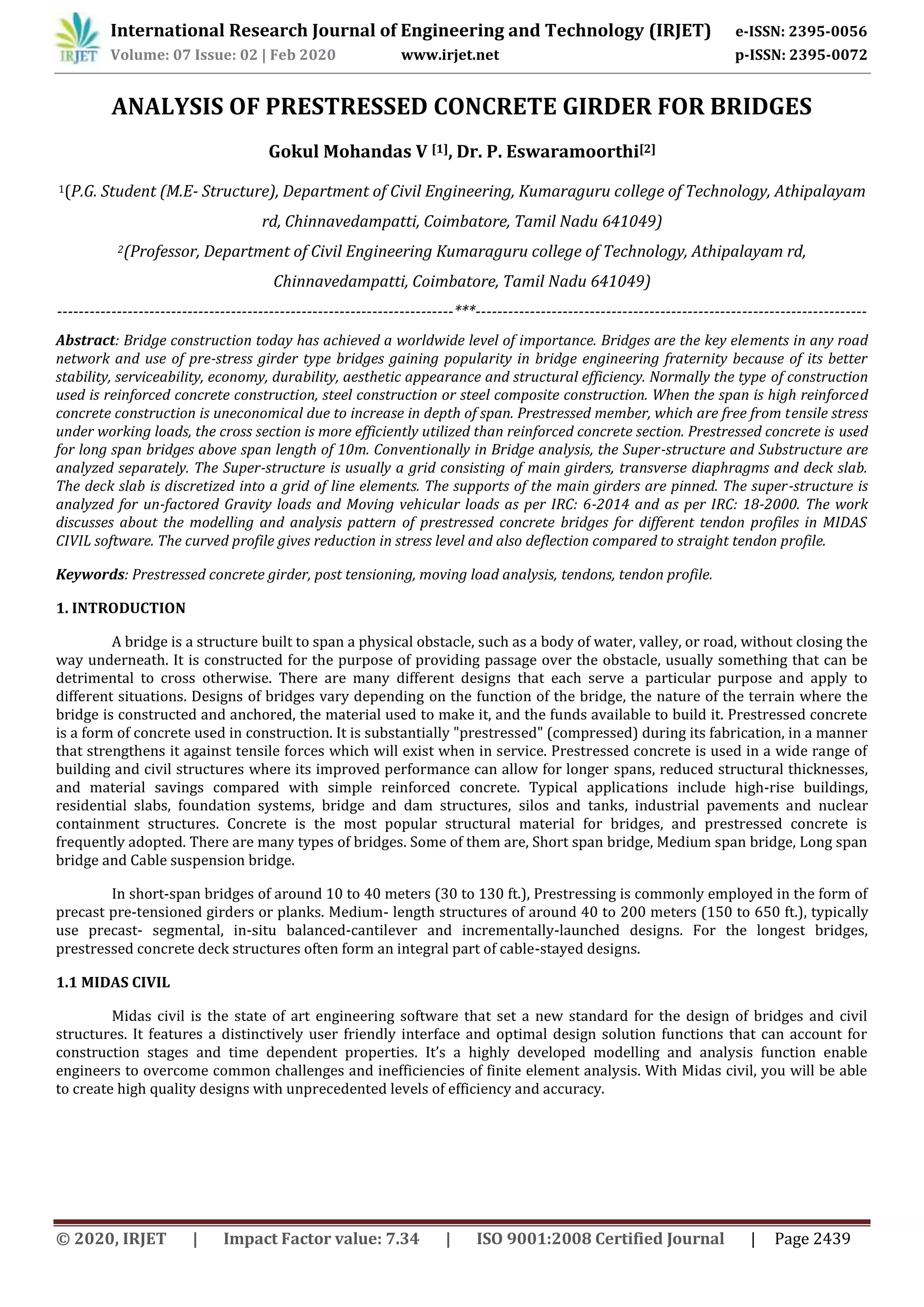 IRJET- Analysis of Prestressed Concrete Girder for Bridges | PDF