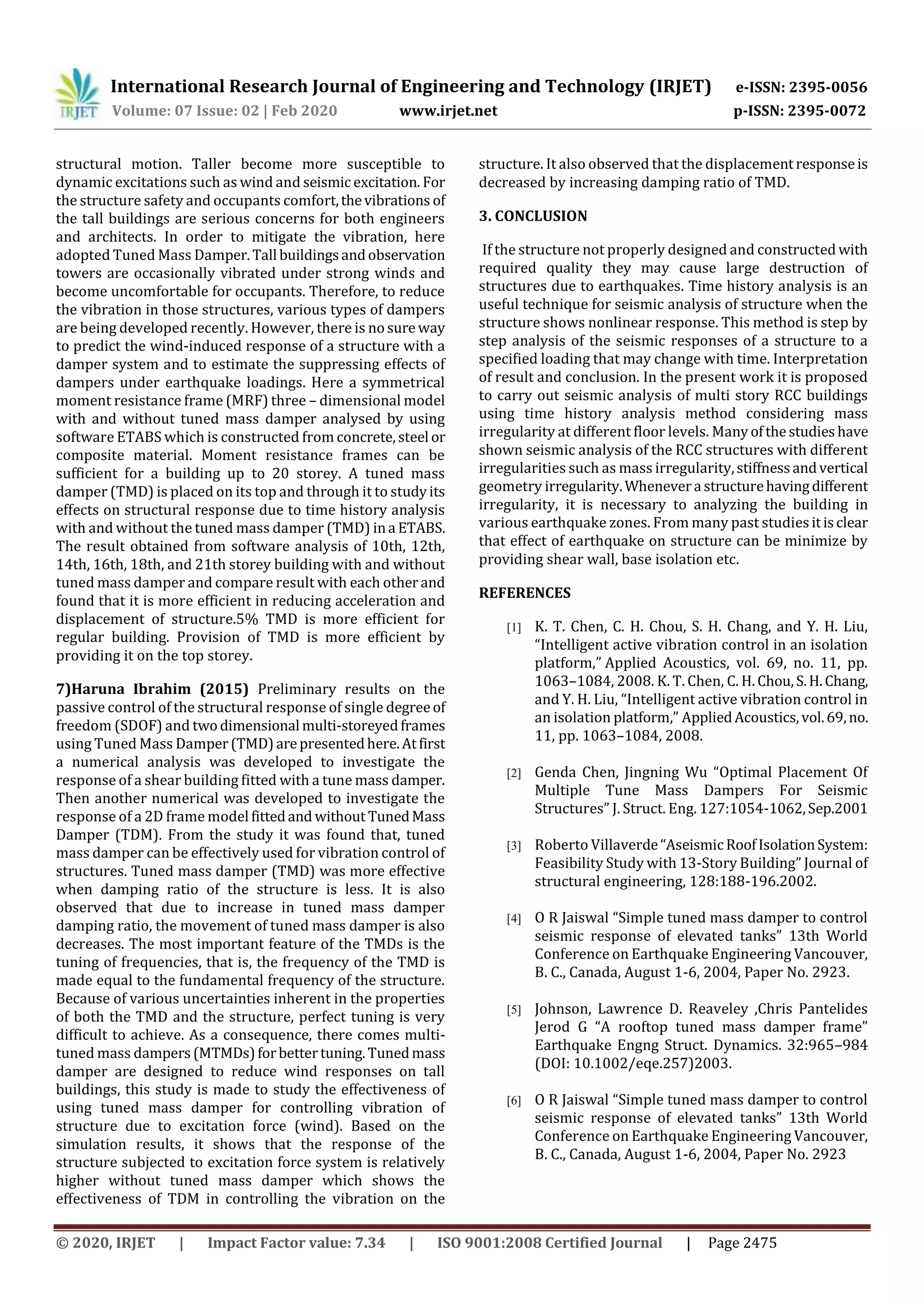 IRJET- Seismic Resistant Structure by using Tuned Mass Damper | PDF