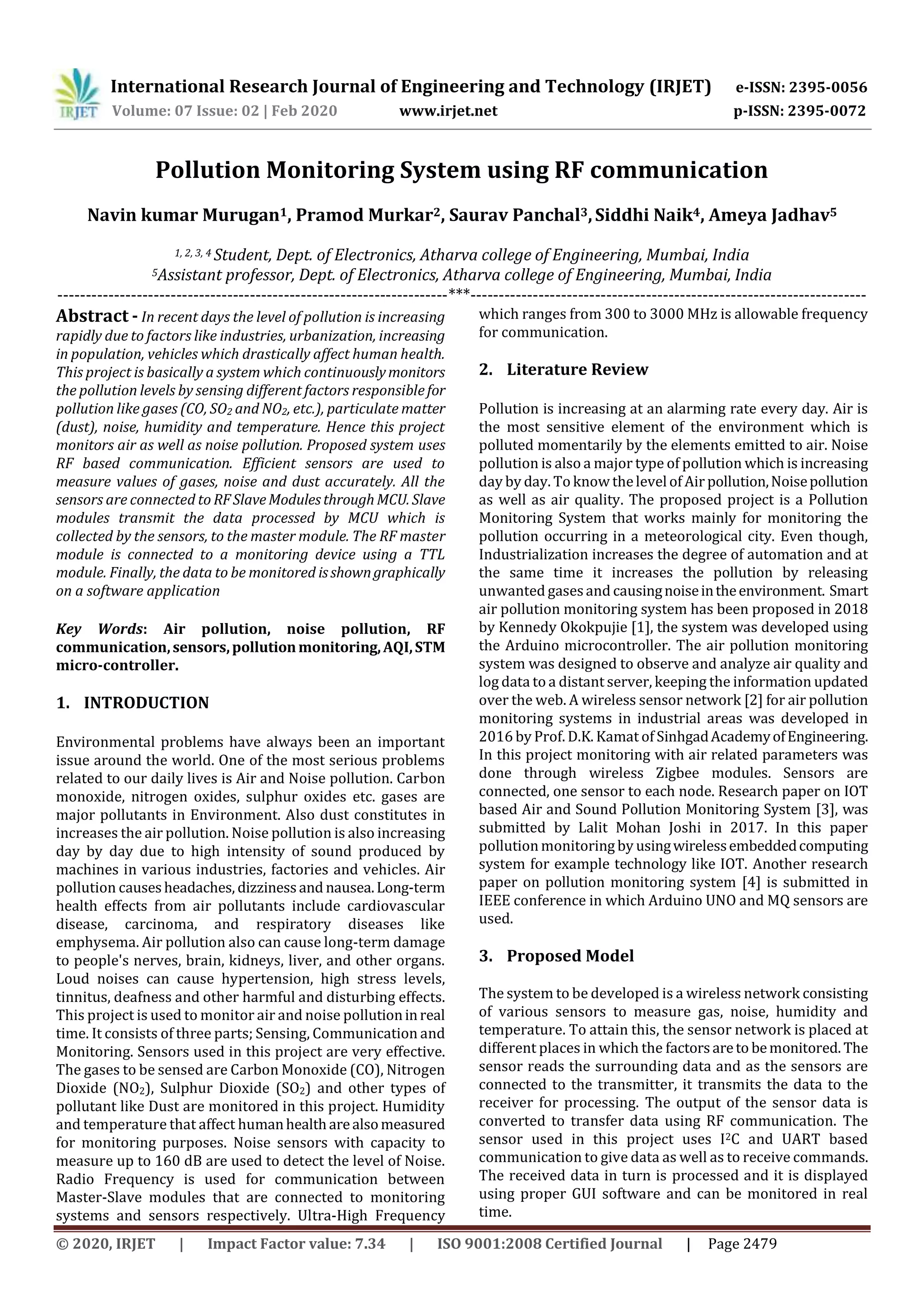 IRJET- Pollution Monitoring System using RF Communication | PDF