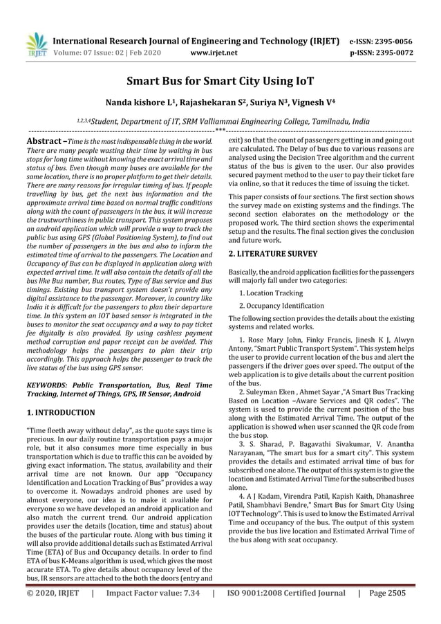 IRJET- Smart Bus for Smart City using IoT | PDF
