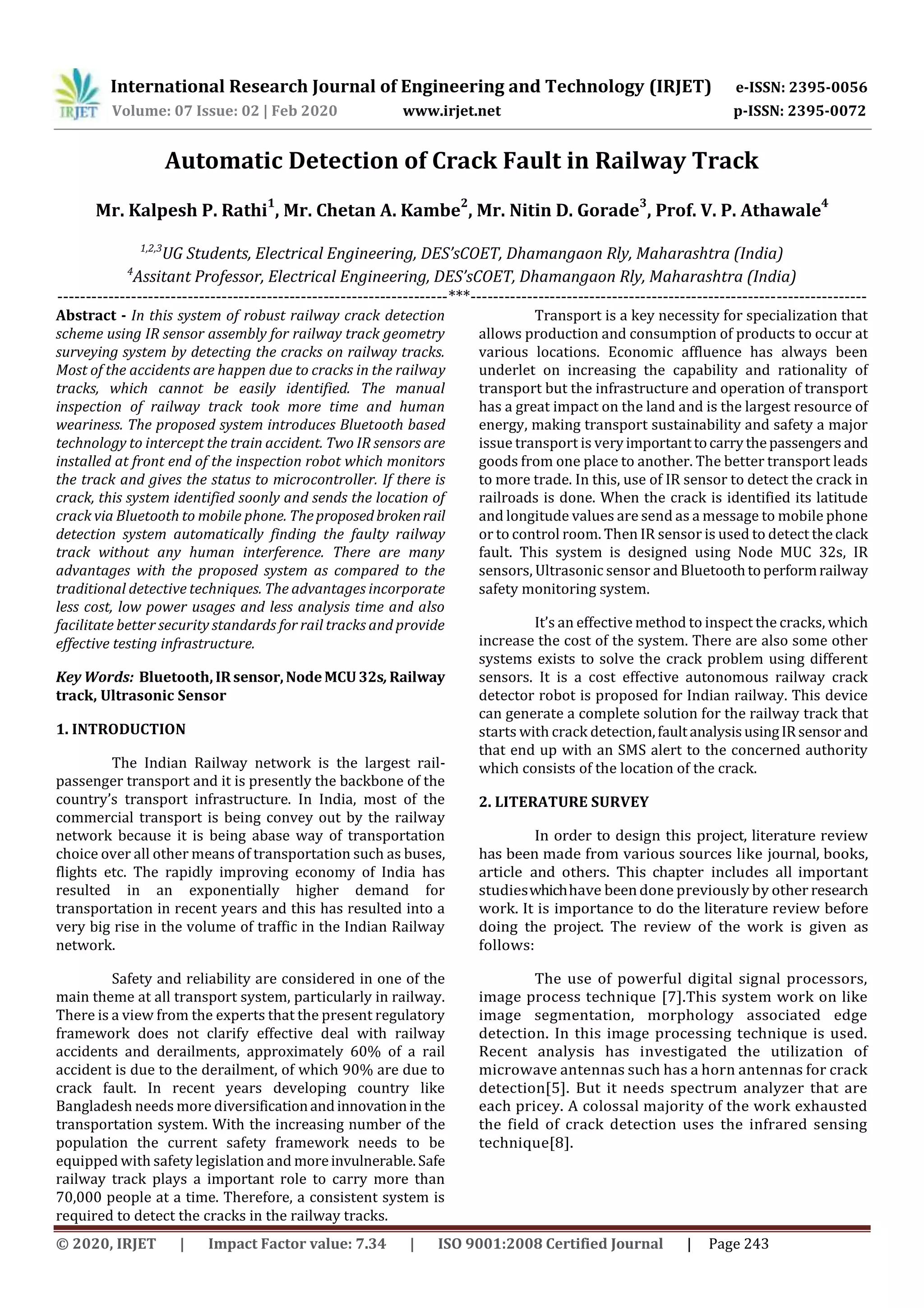 Irjet Automatic Detection Of Crack Fault In Railway Track Pdf Rail Travel Travel Type