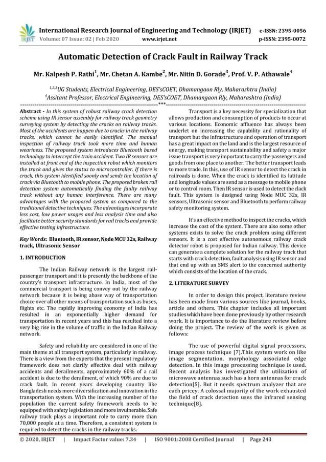 IRJET- Automatic Detection of Crack Fault in Railway Track | PDF | Rail Travel | Travel Type