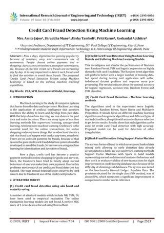 IRJET- Credit Card Fraud Detection using Machine Learning | PDF