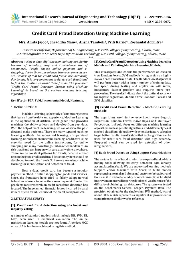 IRJET- Credit Card Fraud Detection using Machine Learning | PDF