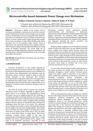 IRJET- Microcontroller based Automatic Power Change Over Mechanism | PDF