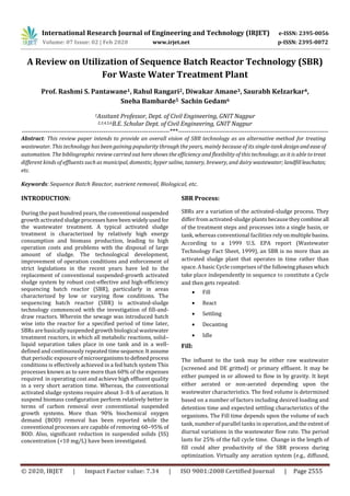 IRJET- A Review on Utilization of Sequence Batch Reactor Technology (SBR) for Waste Water ...