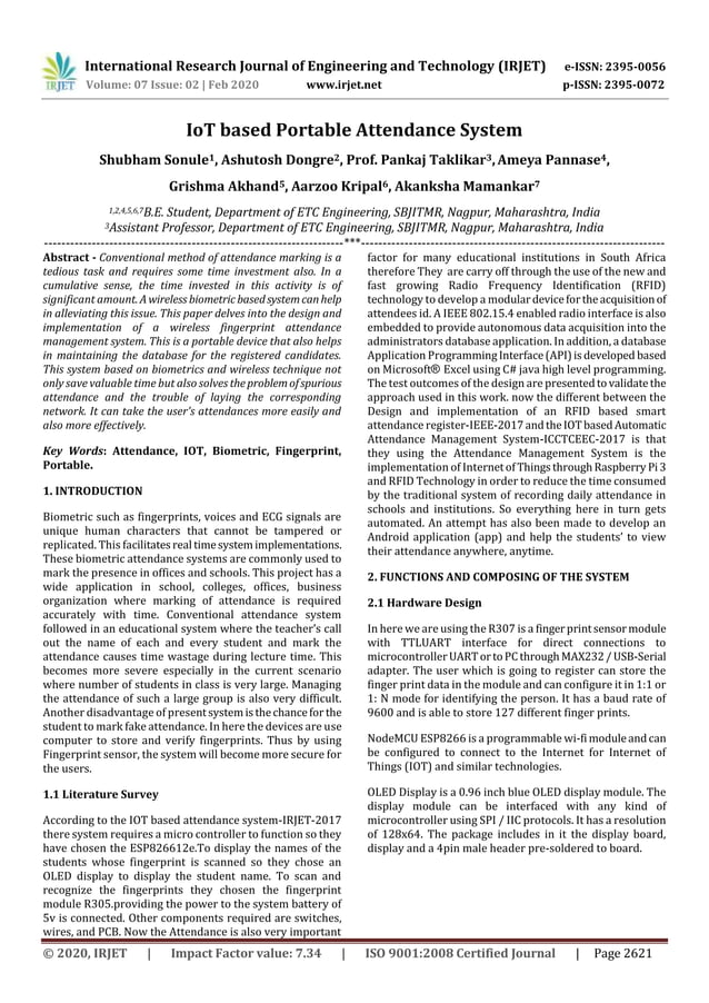 IRJET - IoT based Portable Attendance System | PDF