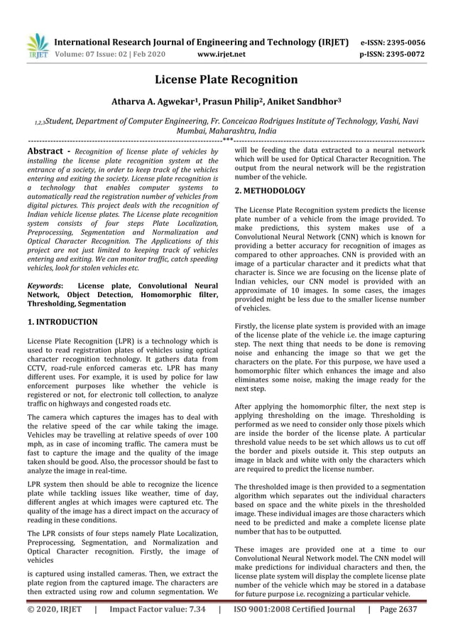Irjet License Plate Recognition Pdf