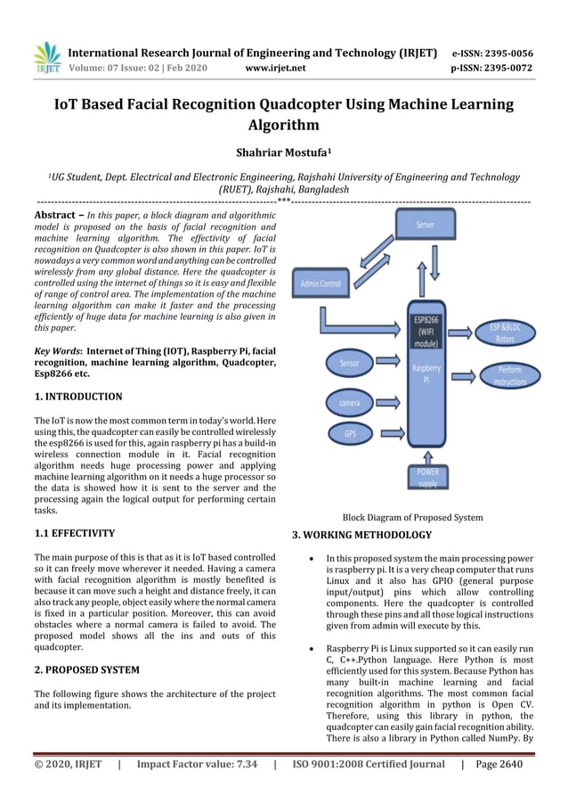 IRJET - IoT based Facial Recognition Quadcopter using Machine Learning Algorithm | PDF