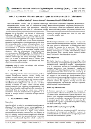 IRJET - Study Paper on Various Security Mechanism of Cloud Computing | PDF