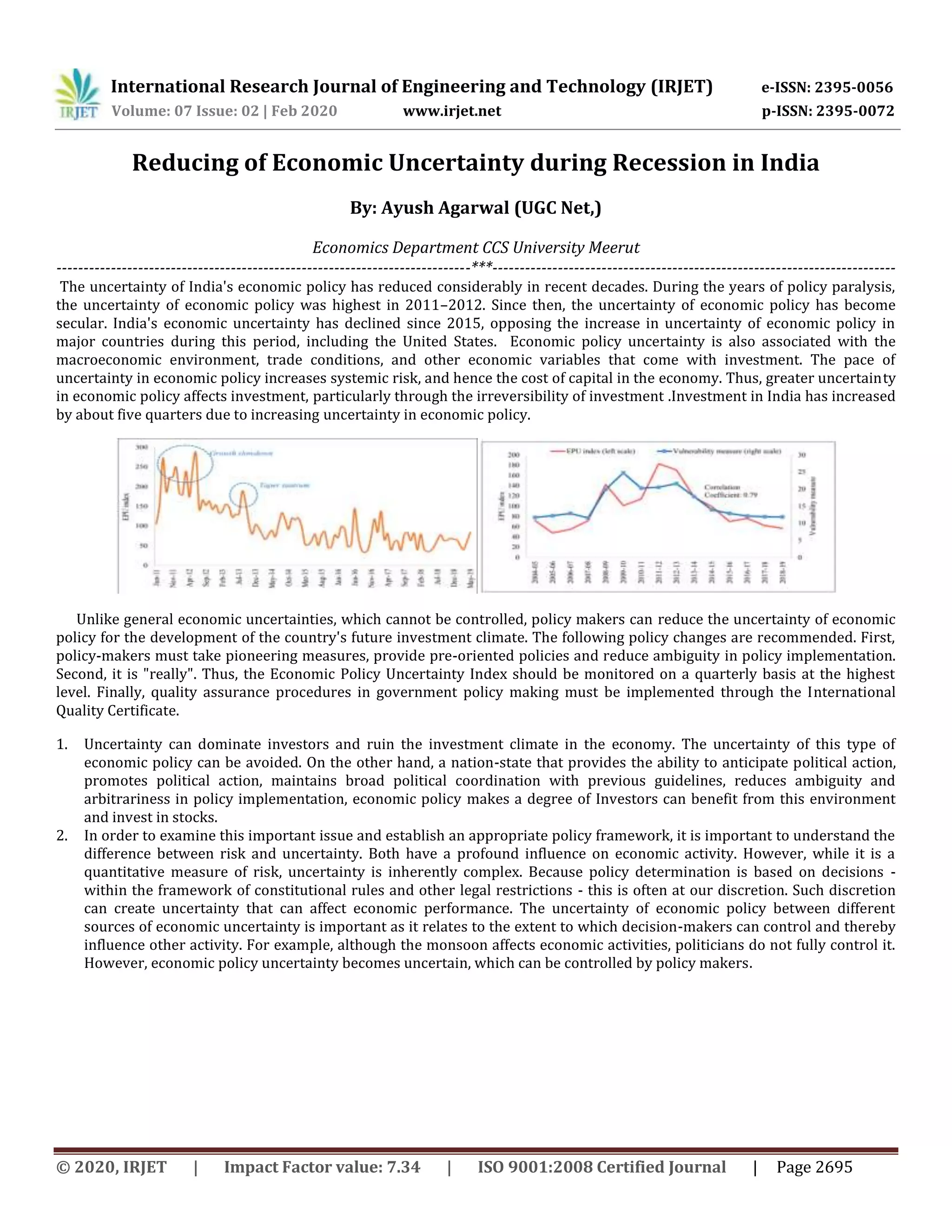 IRJET - Reducing of Economic Uncertainty during Recession in India | PDF