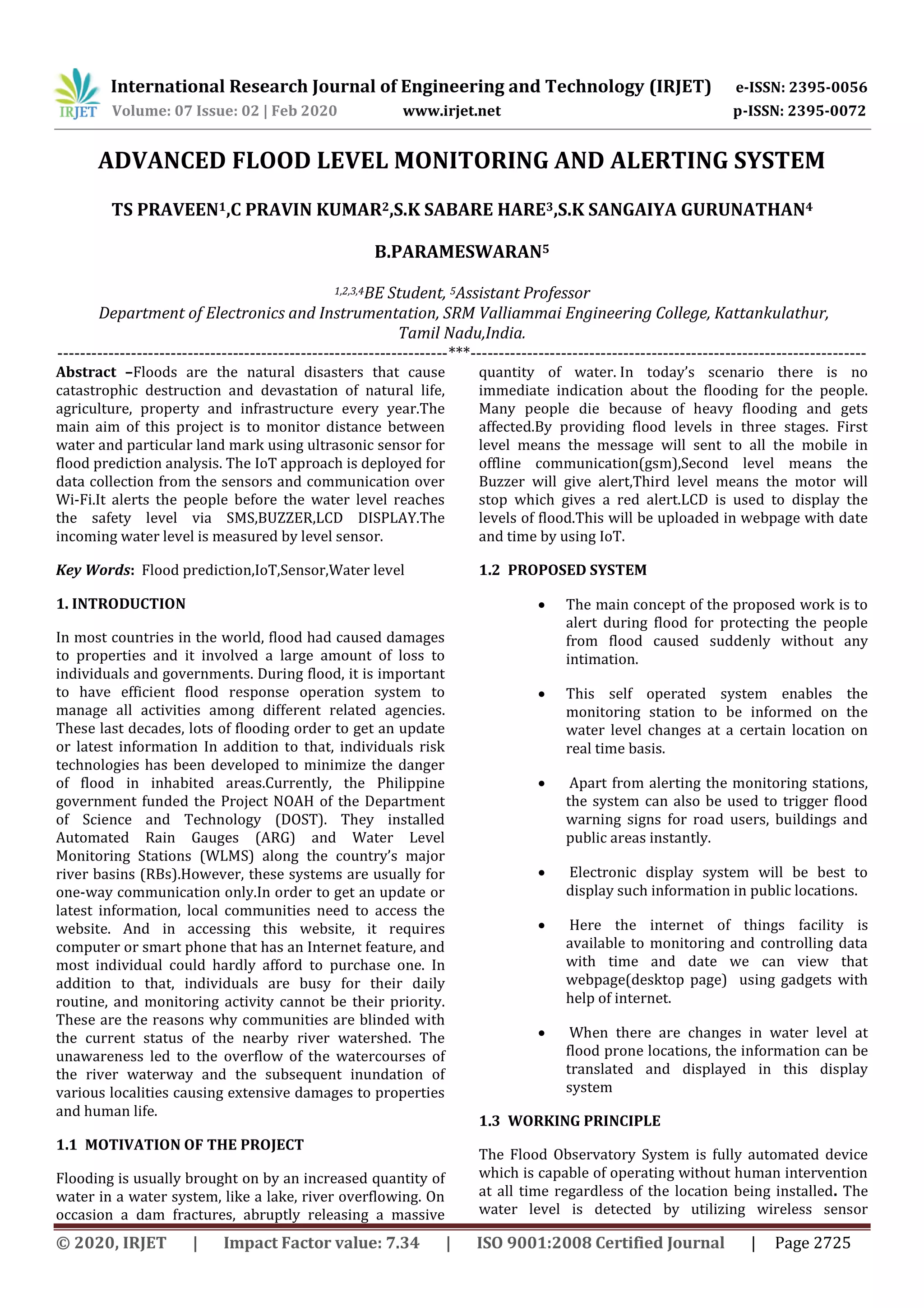 IRJET - Advanced Flood Level Monitoring and Alerting System | PDF
