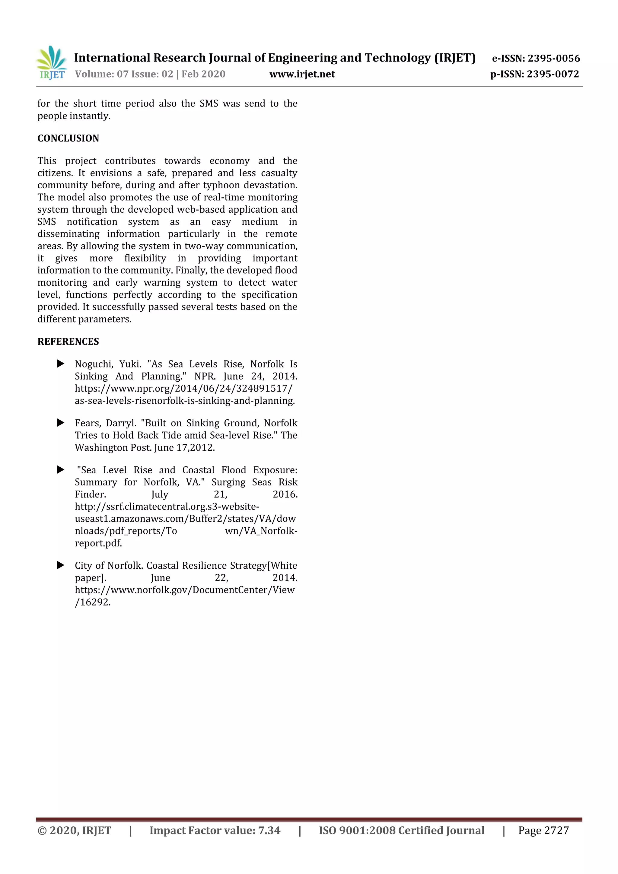 IRJET - Advanced Flood Level Monitoring and Alerting System | PDF