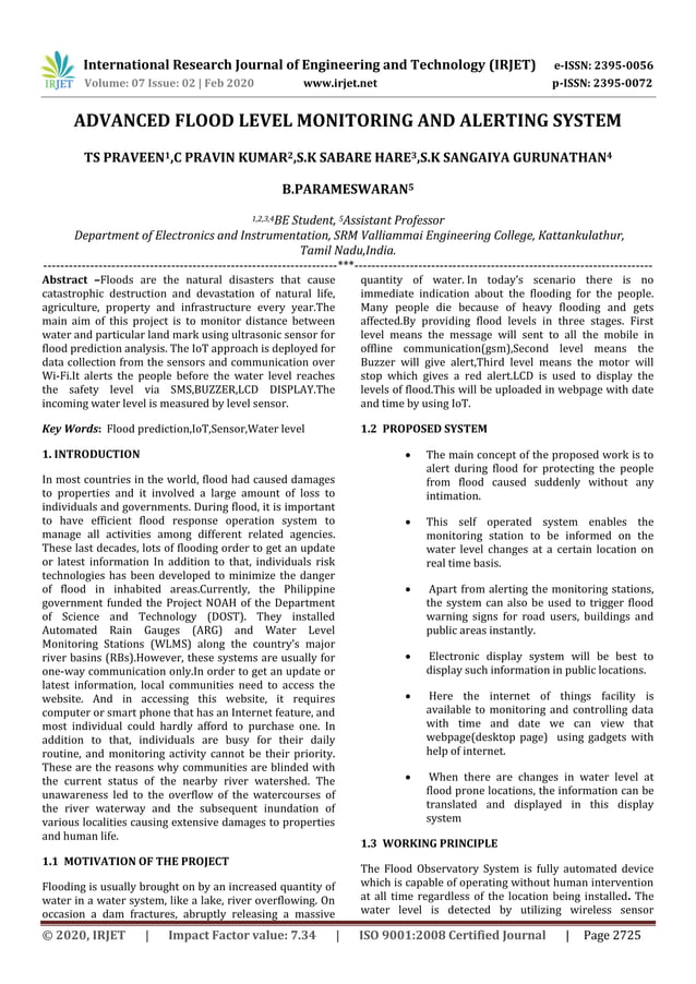 IRJET - Advanced Flood Level Monitoring and Alerting System | PDF