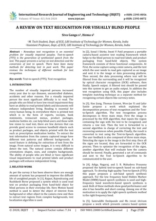 IRJET - A Review on Text Recognition for Visually Blind People | PDF