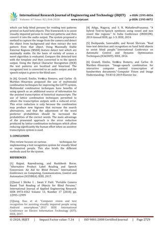 IRJET - A Review on Text Recognition for Visually Blind People | PDF