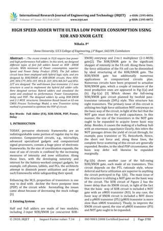 IRJET - High Speed Adder with Ultra Low Power Consumption using XOR and XNOR Gate | PDF