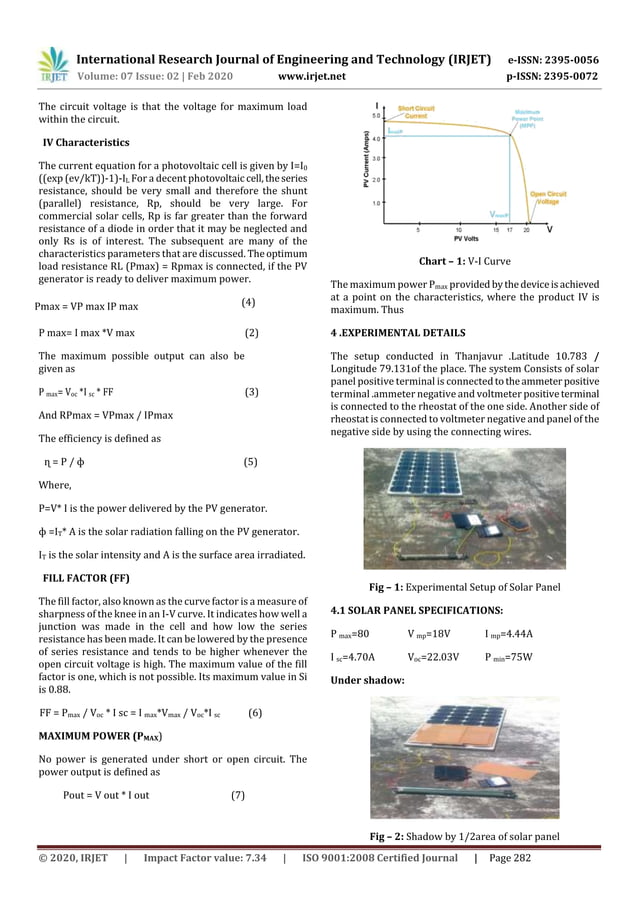 IRJET- Experimental Studies on Electrical Characteristics of Solar PV Panel with Different ...