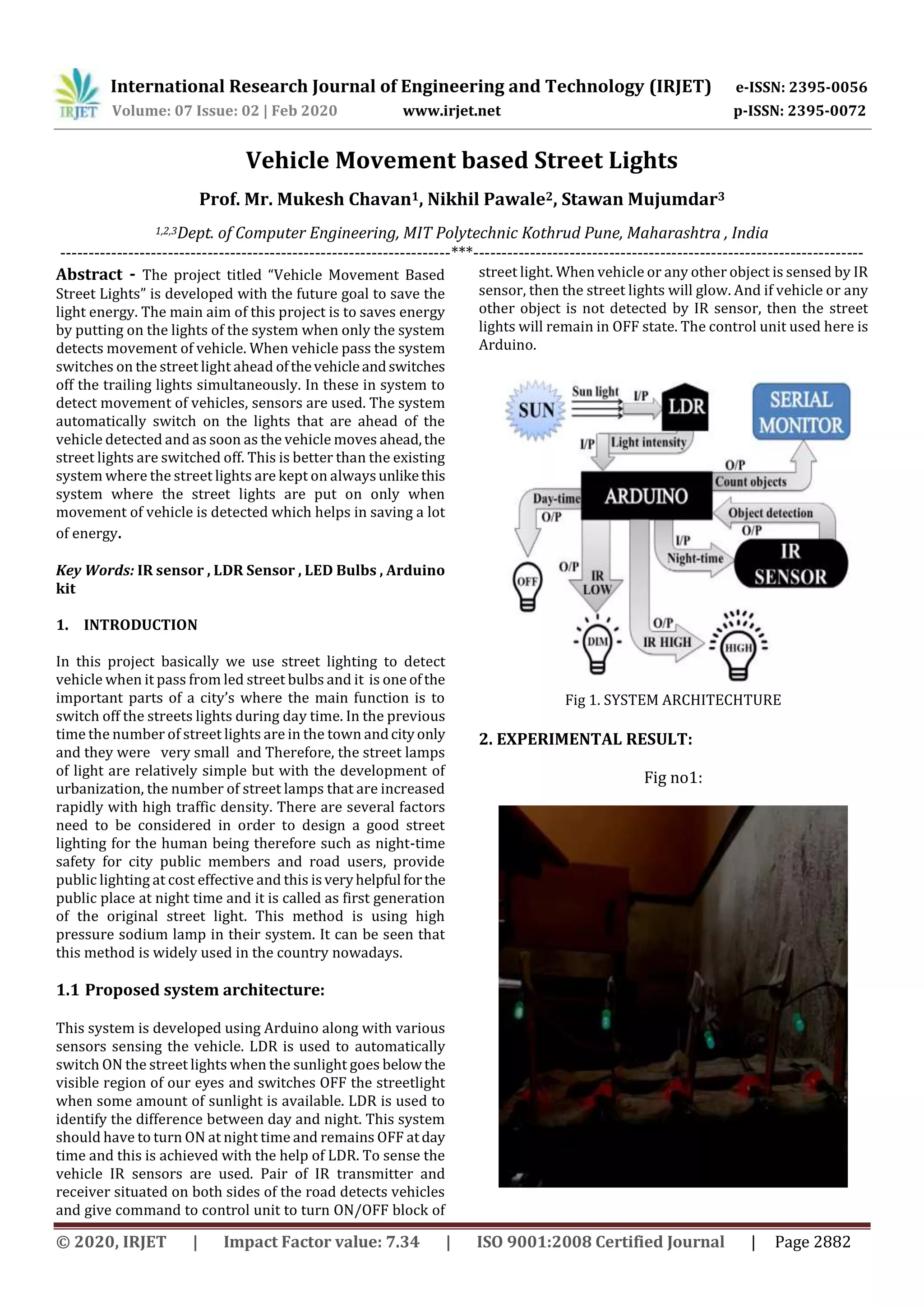 IRJET - Vehicle Movement based Street Lights | PDF
