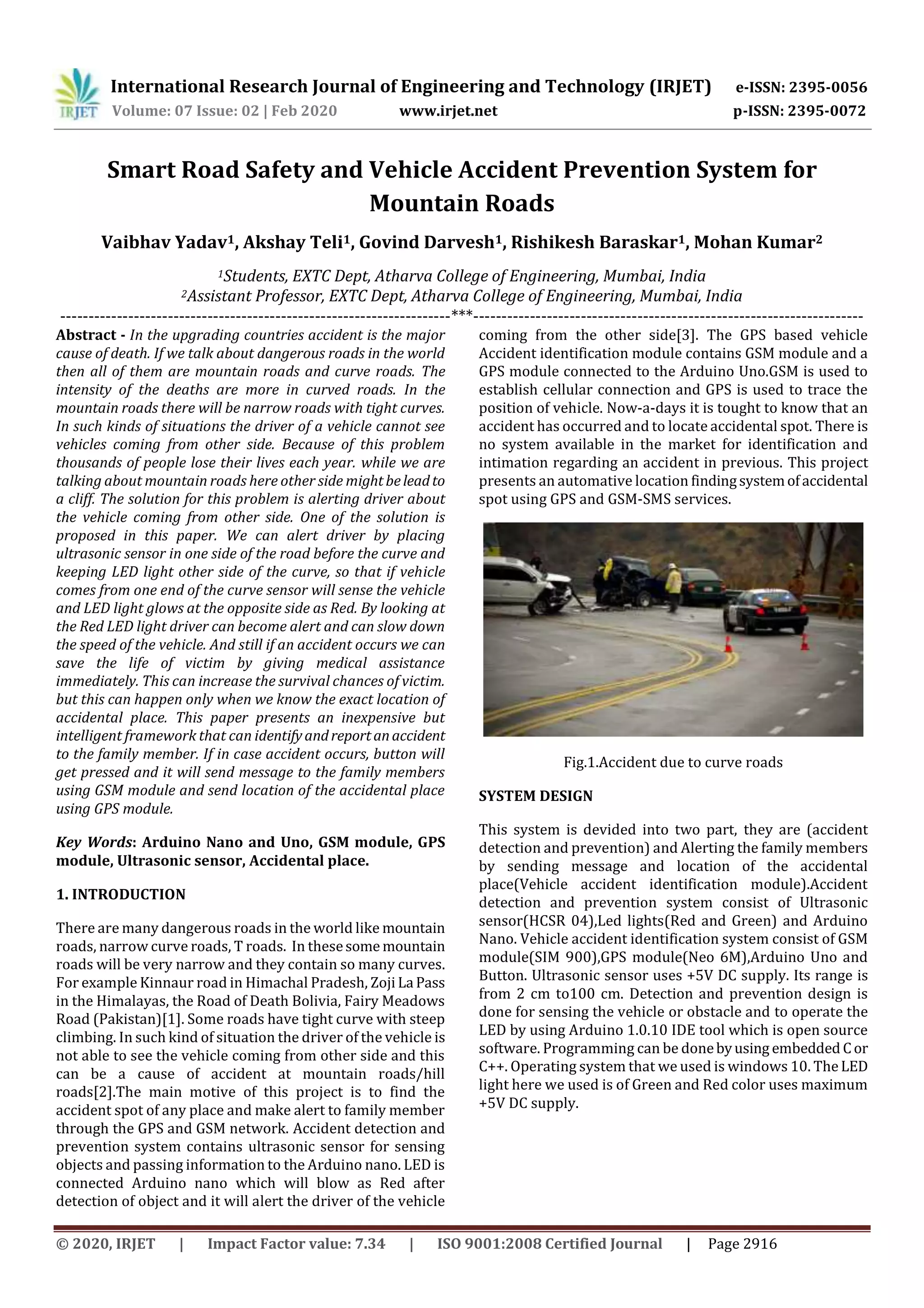 IRJET - Smart Road Safety and Vehicle Accident Prevention System for ...