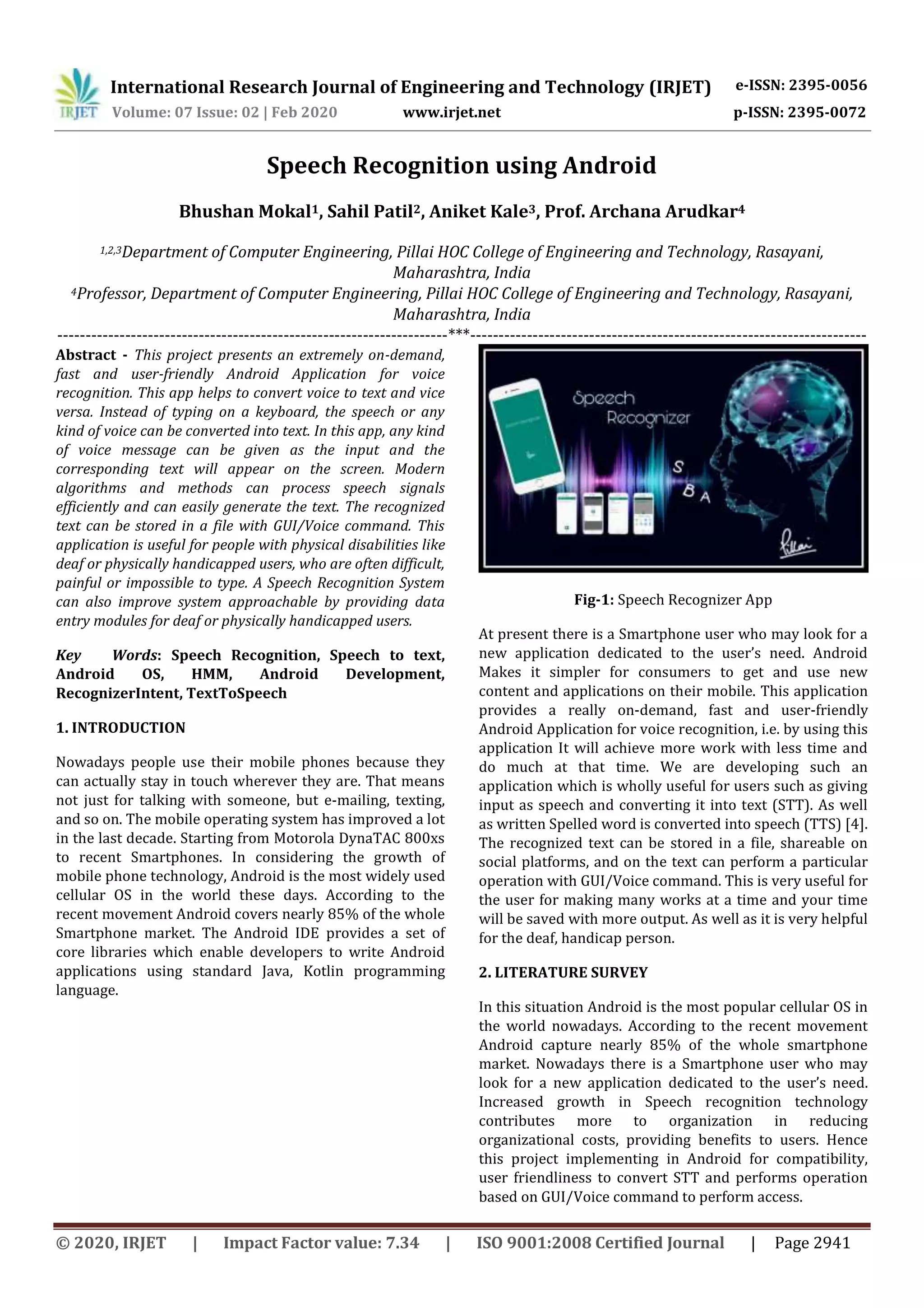 IRJET - Speech Recognition using Android | PDF