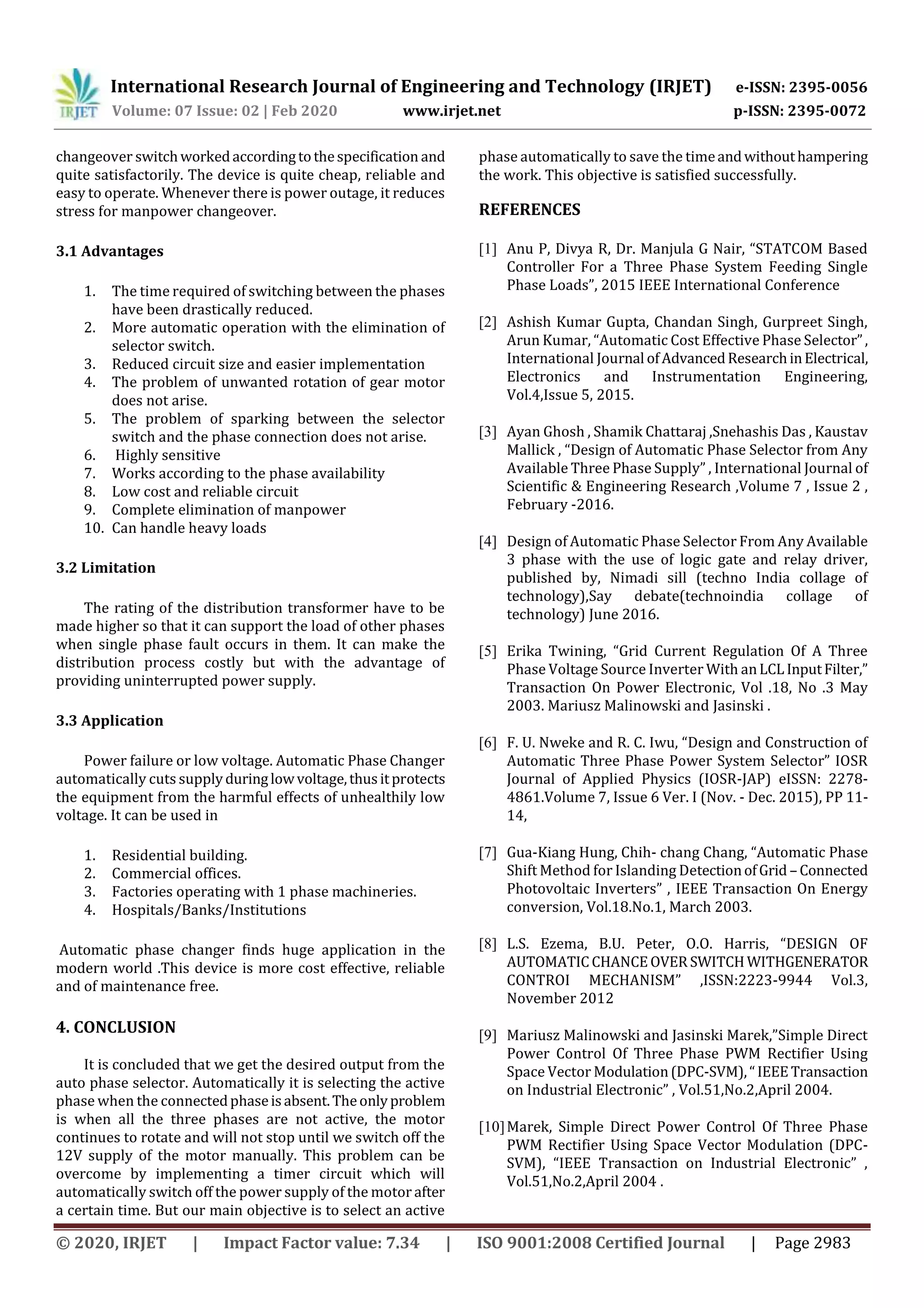 IRJET - An Automatic Phase Selector from Any Available Three Phase Supply System | PDF