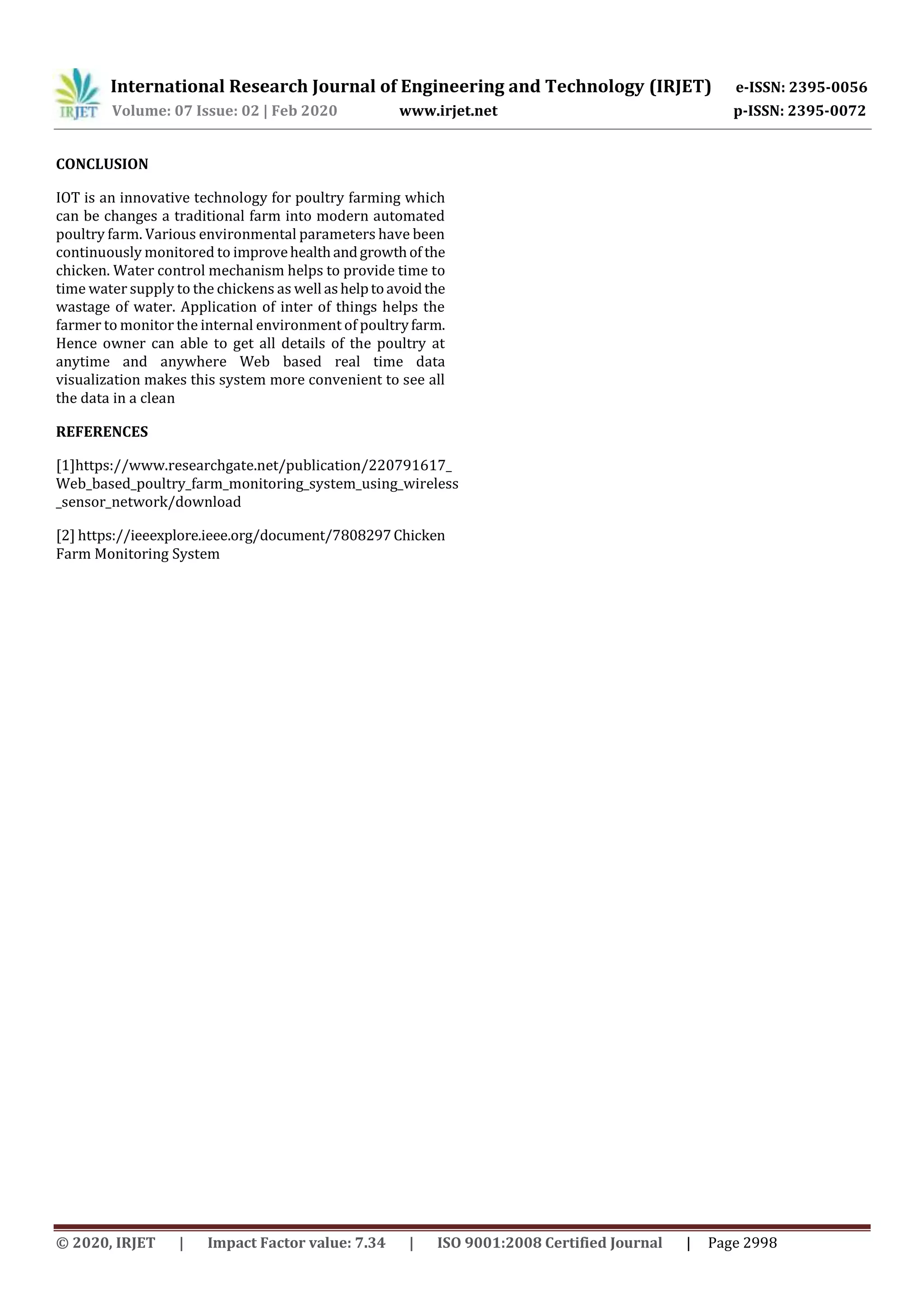 IRJET - Solar based Smart Poultry Monitering System using IoT | PDF