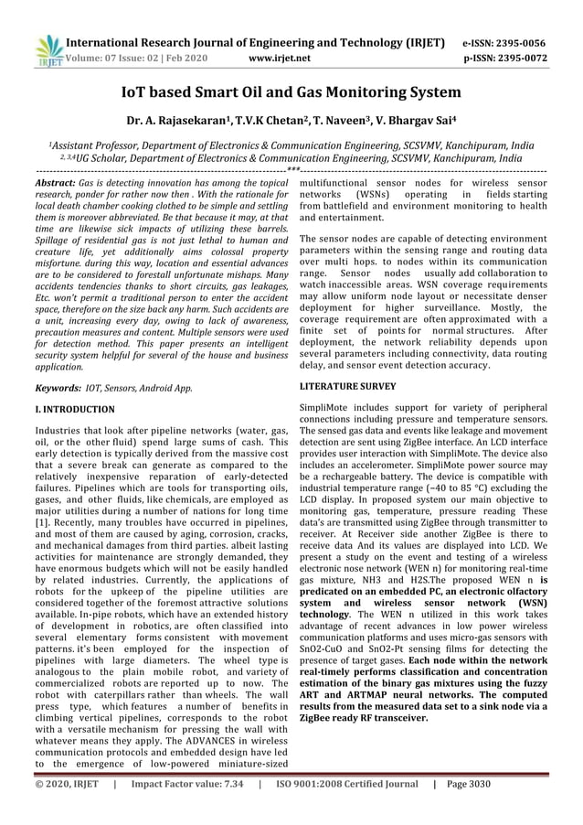 IRJET - IoT based Smart Oil and Gas Monitoring System | PDF